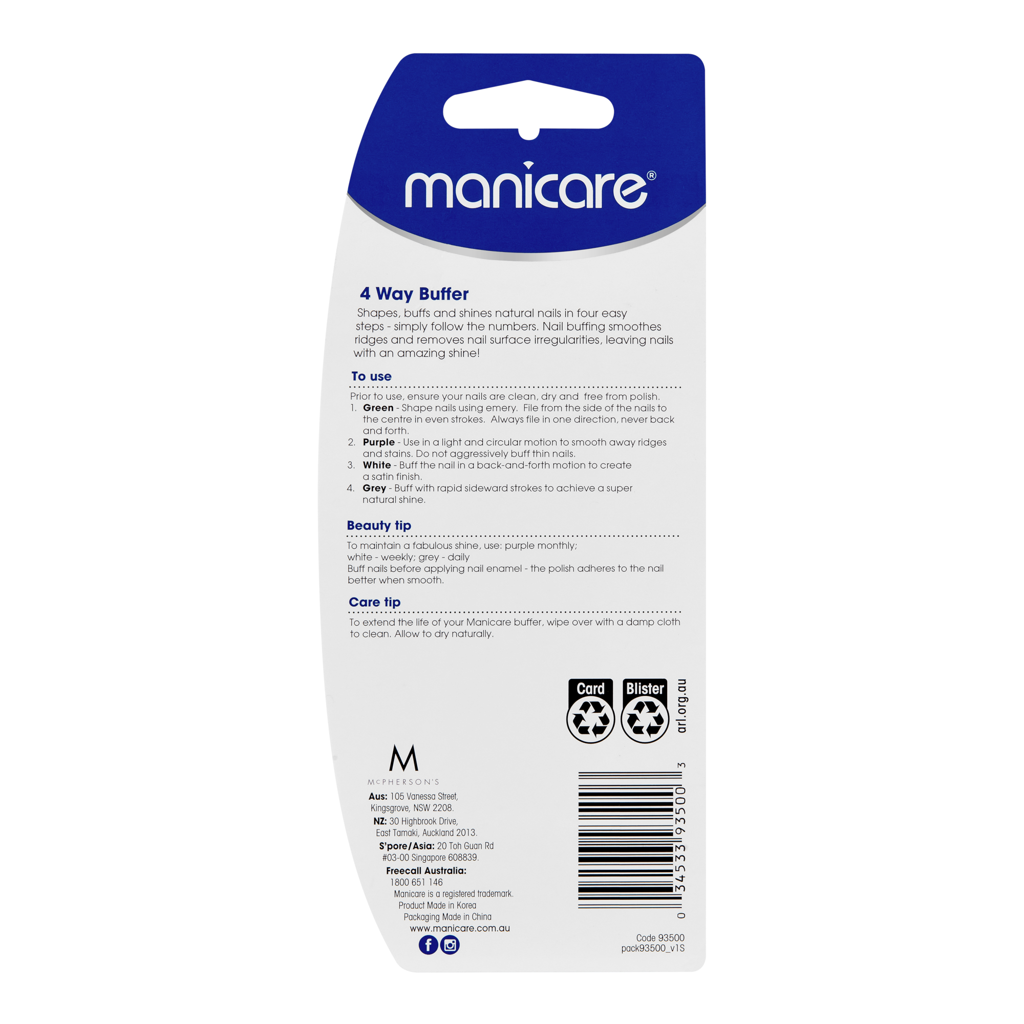 Manicare Buffer 4-Way NZ | Adore Beauty