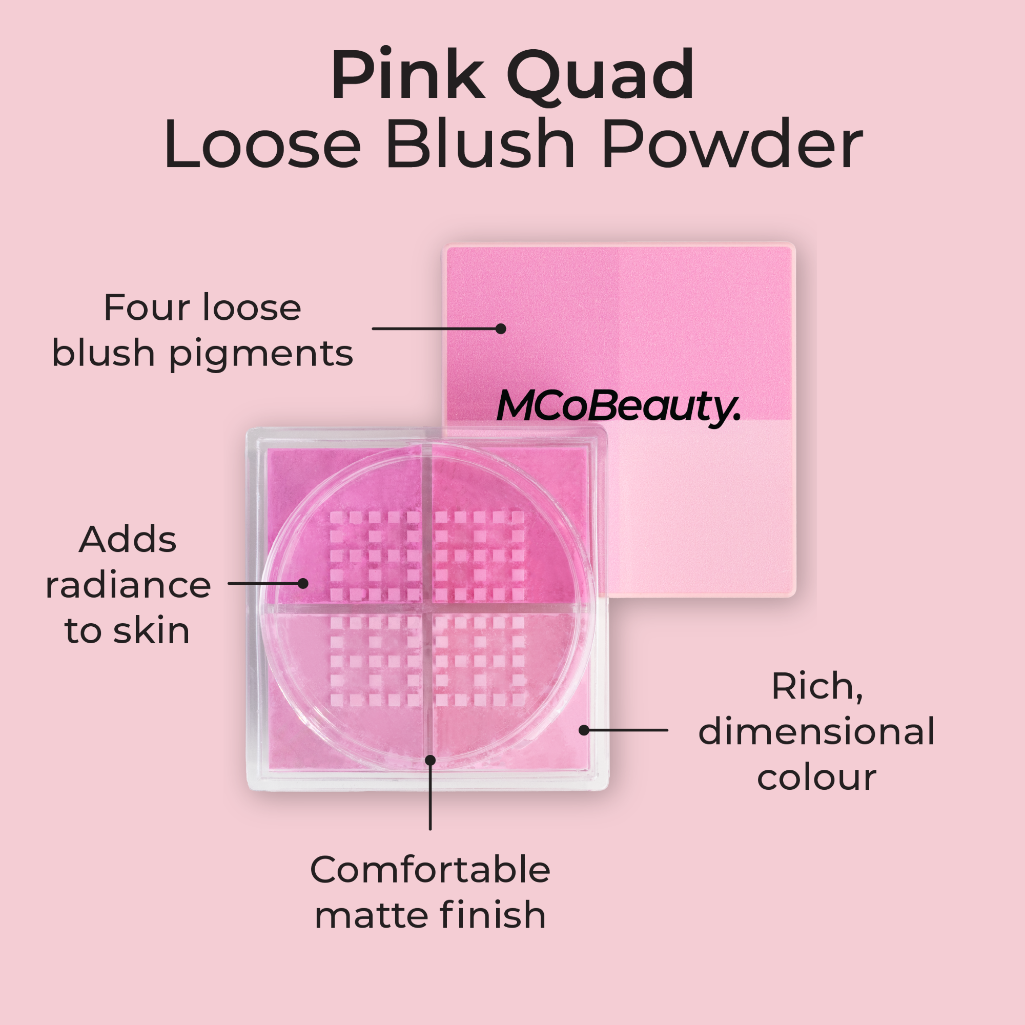 MCo Beauty Blush Quad Loose Powder Pink NZ | Adore Beauty