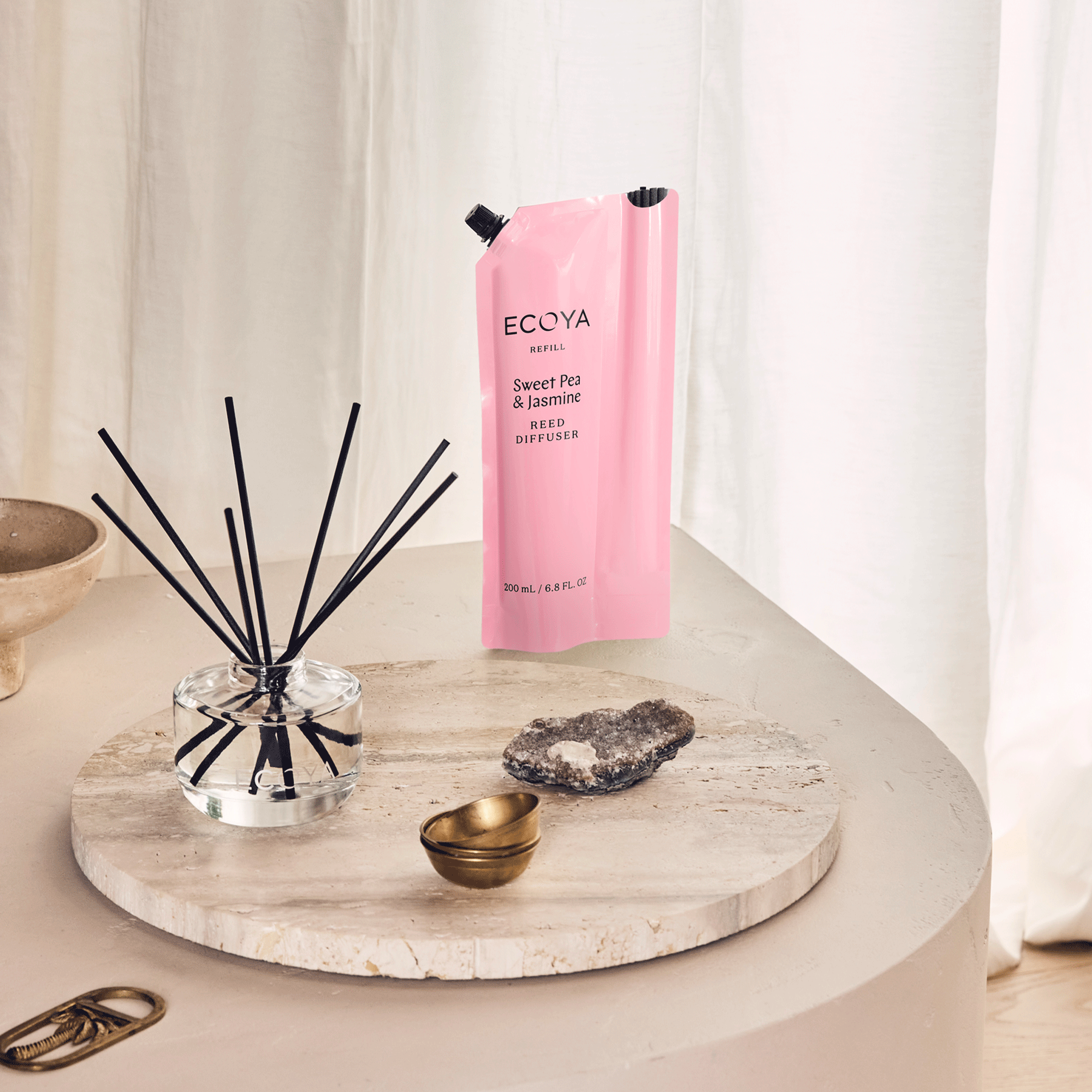 ECOYA Reed Diffuser Refill Sweet Pea & Jasmine 200ml NZ | Adore Beauty