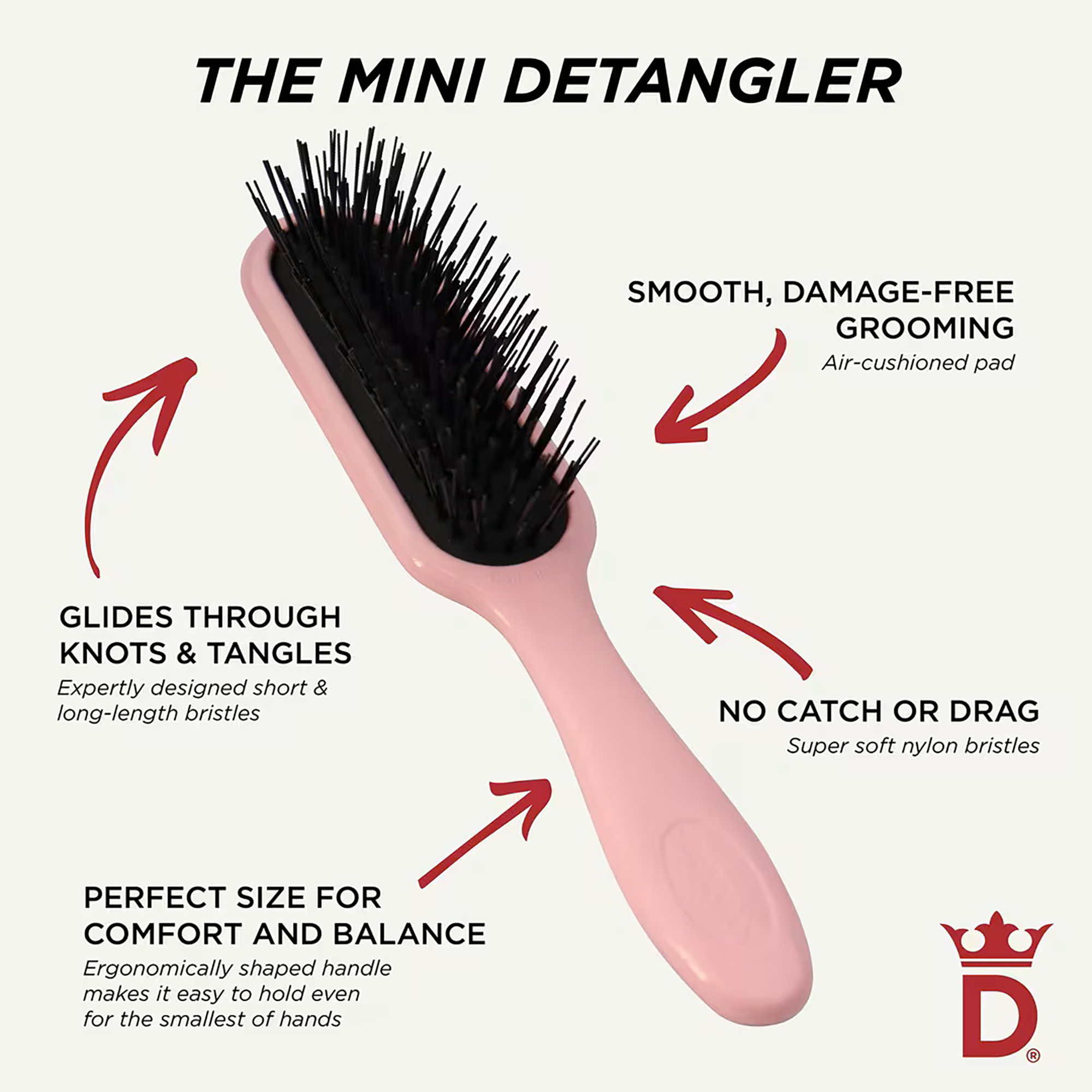 Denman D90 Pastel Pink Tangle Tamer Ultra Mini Brush NZ | Adore Beauty